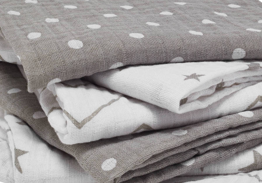 Personalised Muslin Cloths – Grey (3 pack) | Stitch